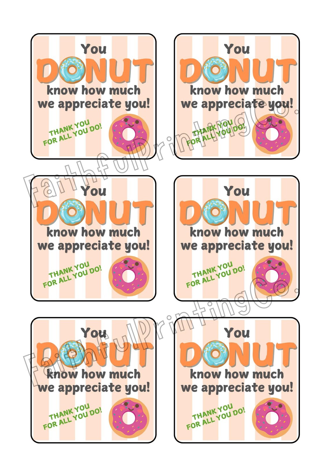Donut Appreciation Tag for Staff, Teachers, Daycare, Nurses, Manager ...