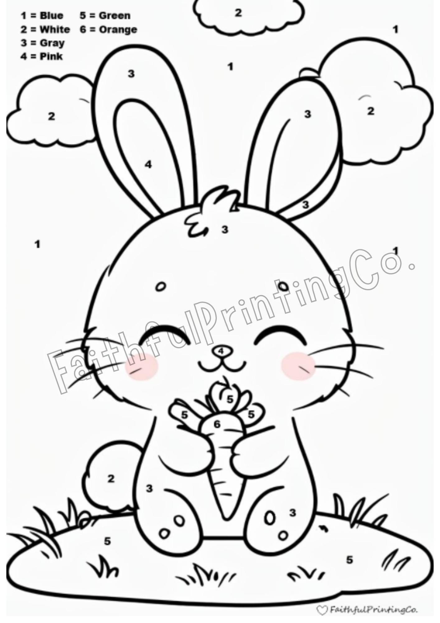 Color by Number: Cute Bunny - Etsy