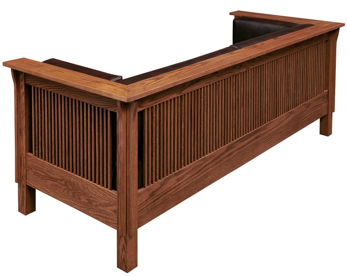 Mission Arts and Crafts Stickley Style Prairie Spindle Leather Settle ...