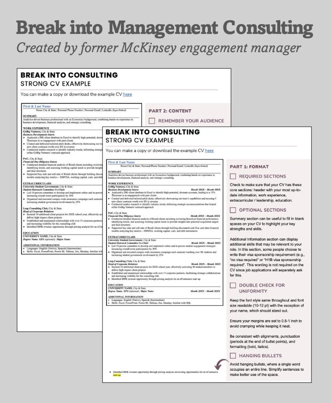 Management Consulting CV / Resume Template - Etsy