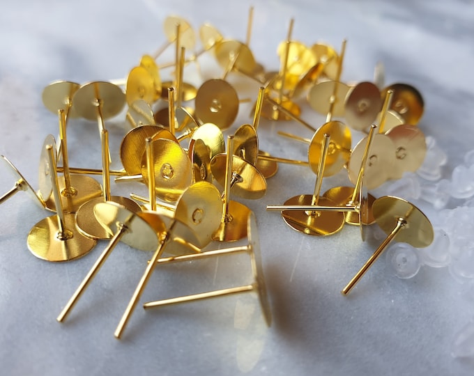 50, 8 Mm 18K Gold Plated Earring Posts With Silicon Backs in Silver or ...