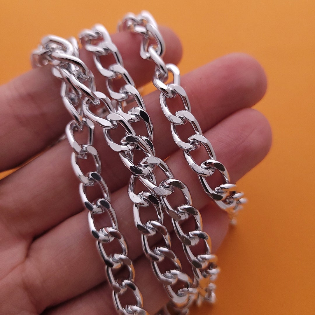 1m Silver Tone Aluminium Curb Chain 10mm X 7mm - Curb Chain by the ...