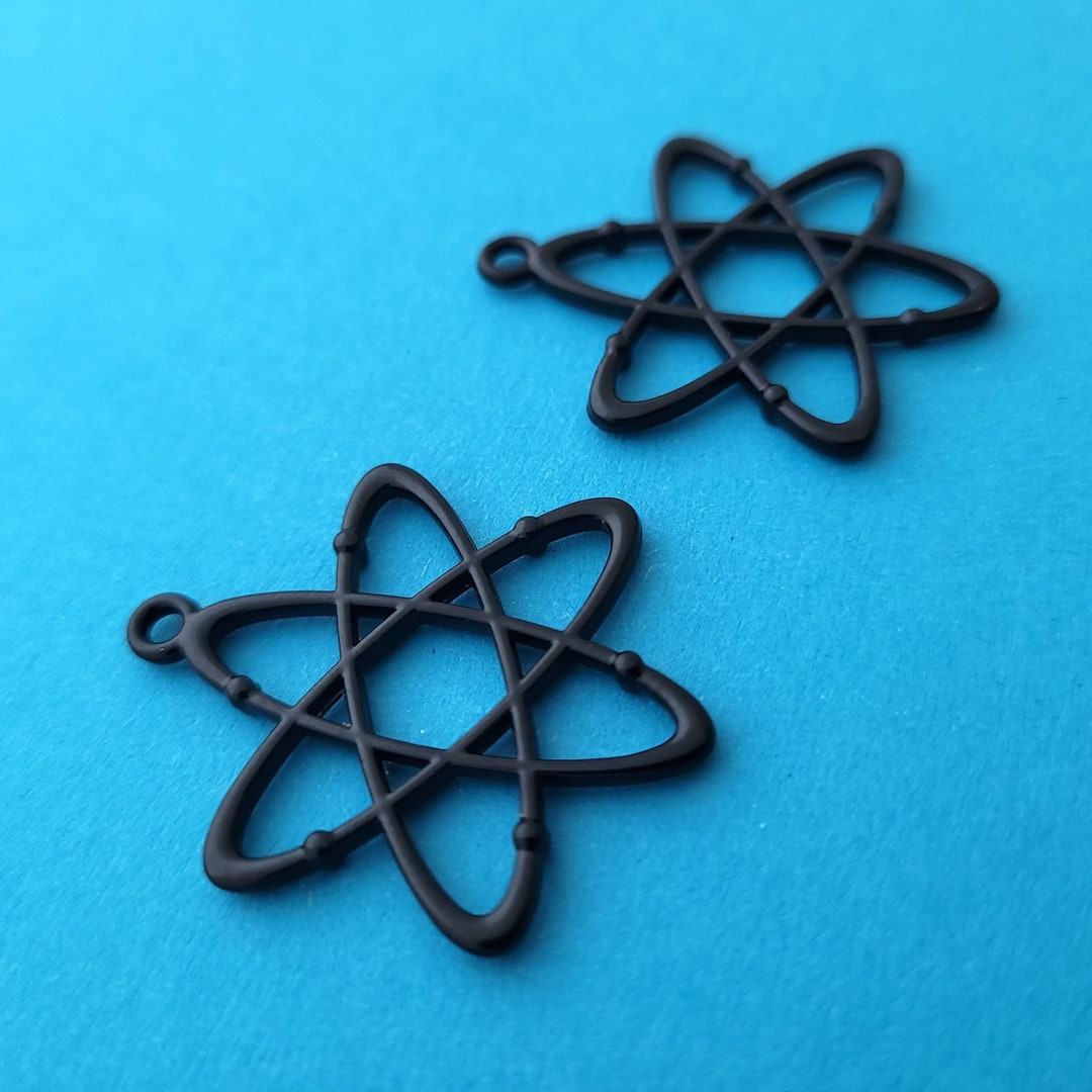 2 X Black Metal Atom Charms - 33mm X 26mm - Fast Shipping From UK ...