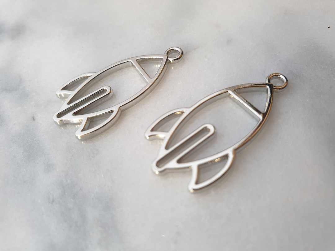 2 X Silver Plated Rocket Ship Charms - 30mm X 16mm - Fast Shipping From ...