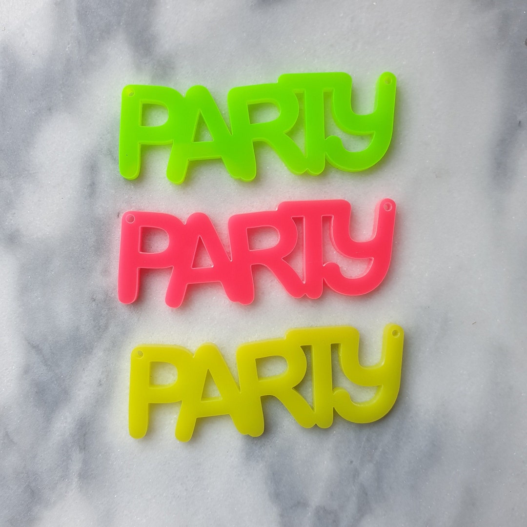 3 X Laser Cut Neon Acrylic PARTY Charms - for Jewellery Making ...