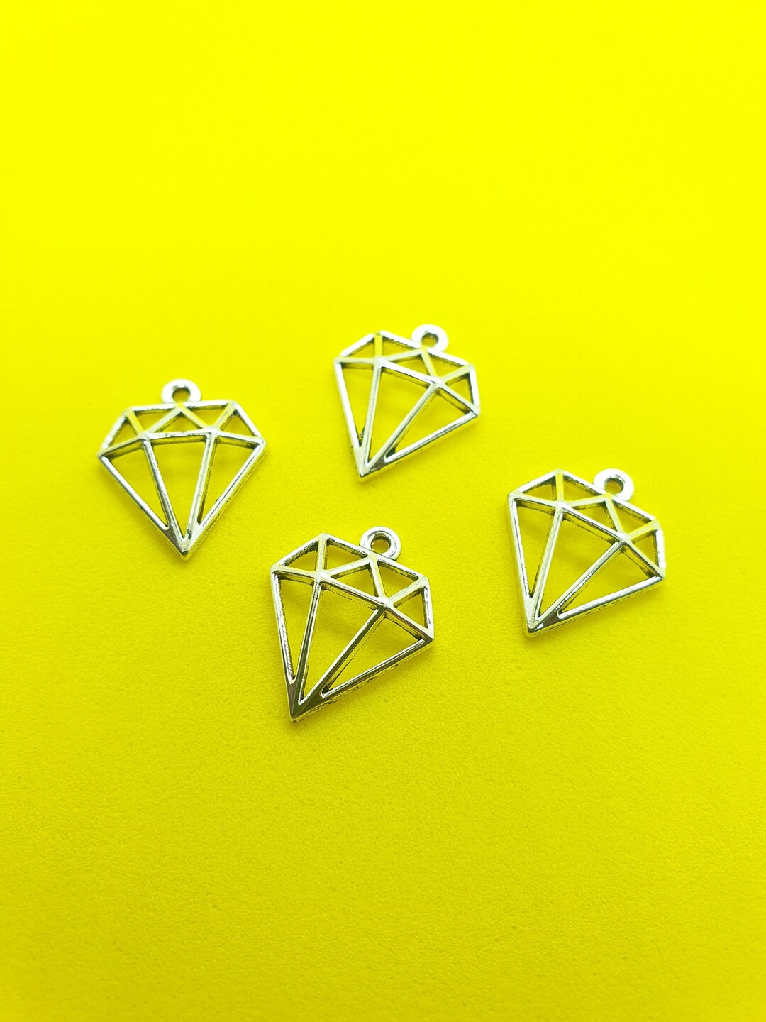 4 X Silvertone Diamond Charms - 19mm X 16mm - Fast Shipping From UK ...