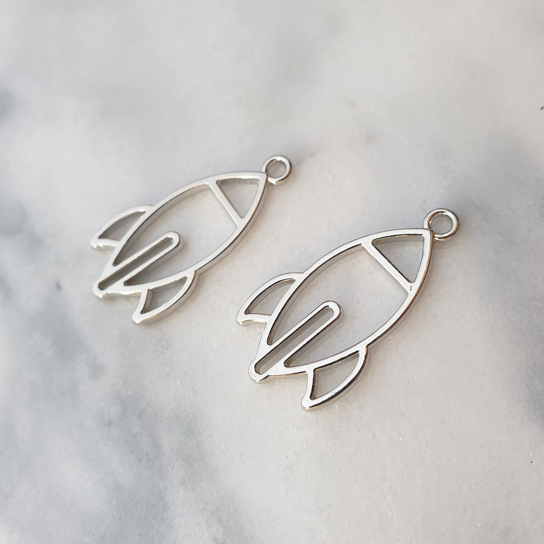 2 X Silver Plated Rocket Ship Charms 30mm X 16mm Fast | Etsy