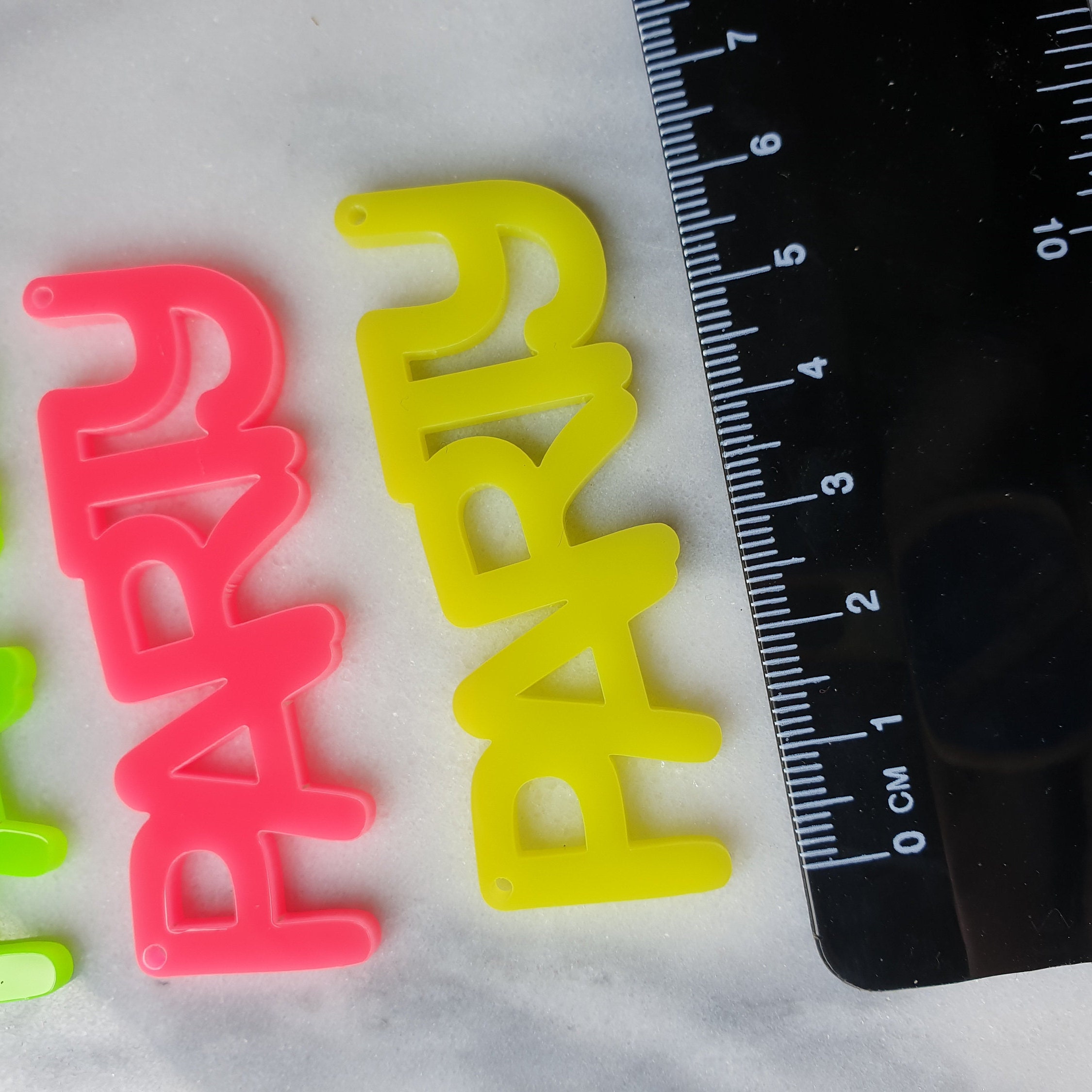 3 x laser cut neon acrylic PARTY charms for jewellery | Etsy