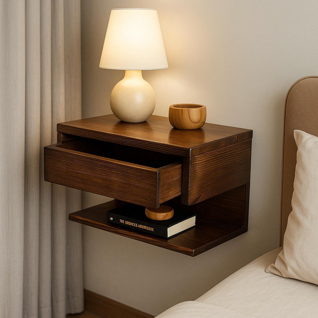 Handmade Solid Wood Floating Nightstand With Drawer: Rustic Bedside ...