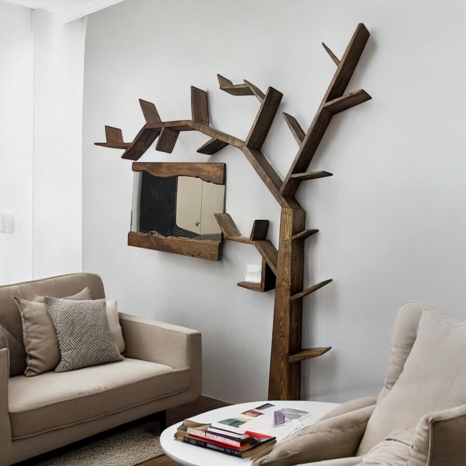 Tree Bookshelf Wall Shelf, Wooden Tree Shelf, Unique Bookcase, Handmade ...