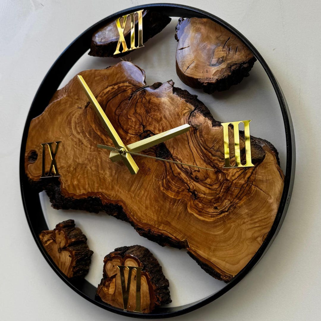 Live Edge Olive Wood Wall Clock Unique, Handmade Wall Clock, Olive ...