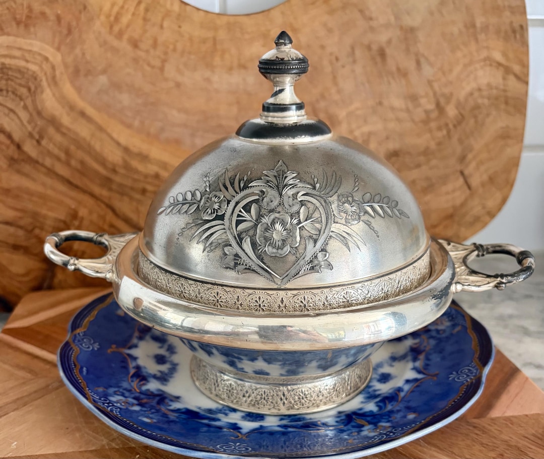 Antique Silverplate Butter Dish, Simpson Hall Miller, Victorian Floral ...