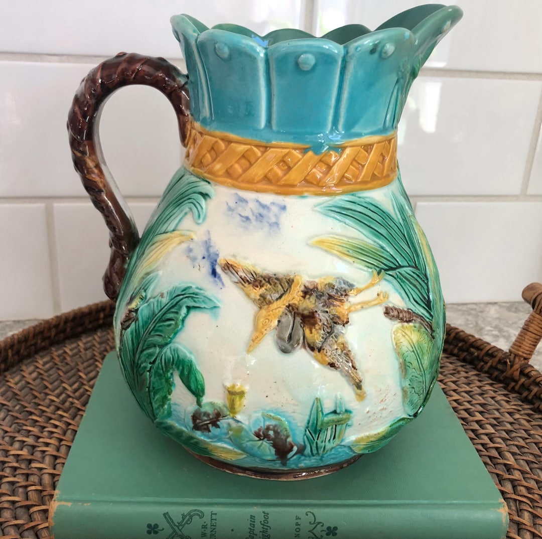 Antique English Majolica Heron Pitcher, Victorian-era Majolica, Hand ...