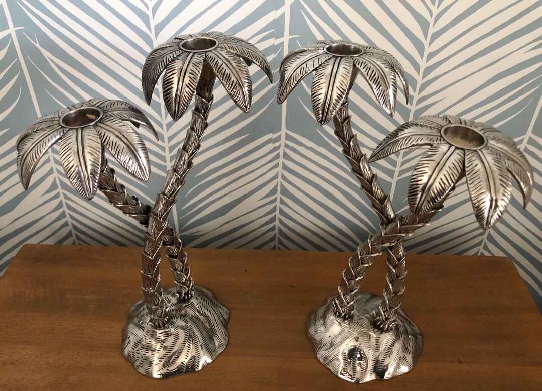 Vintage Godinger Silver-plated Palm Tree Double Candle Holder Pair - Etsy