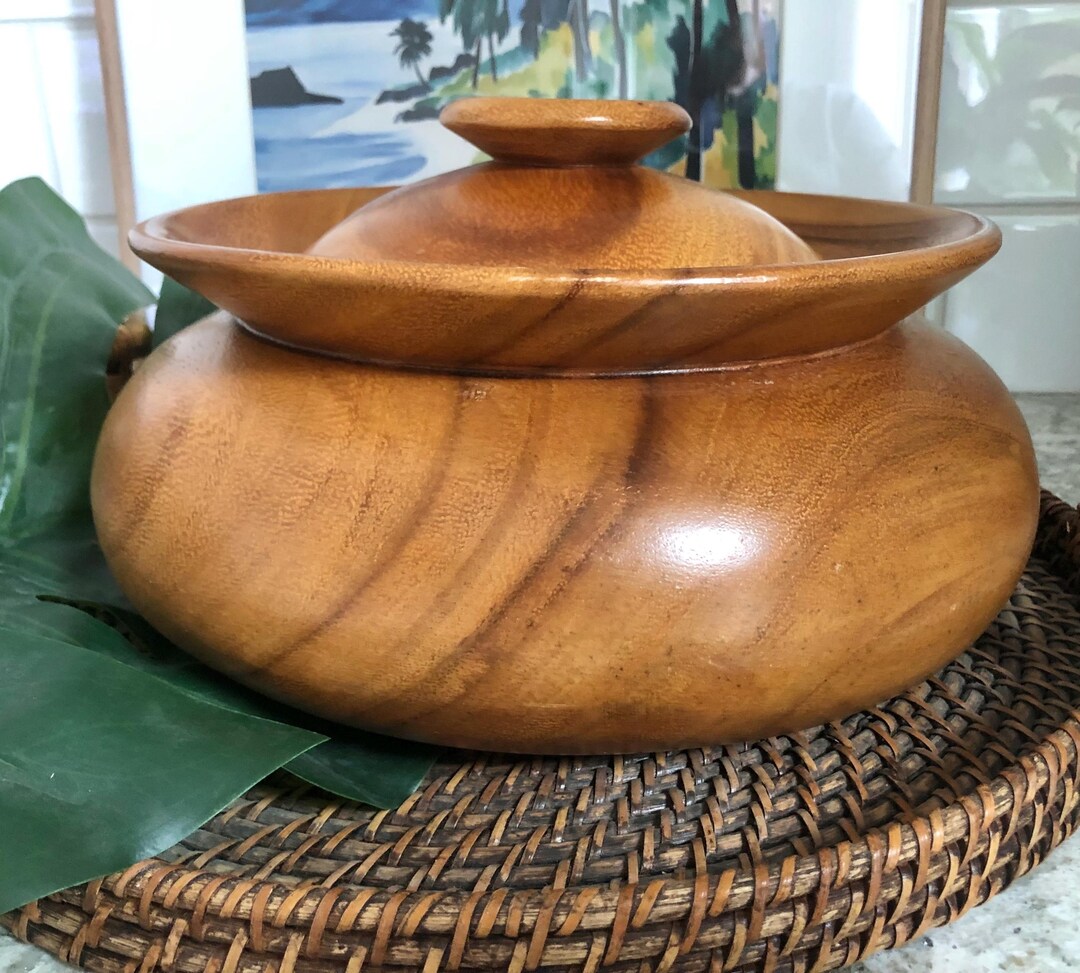 Vintage Monkey Pod Wood Lidded Bowl - Etsy