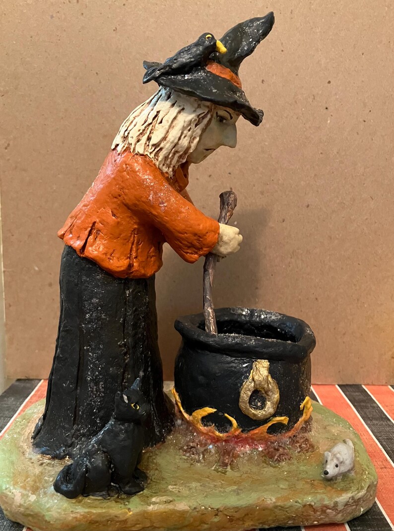 Vintage Inspired Witch With Illuminated Caldron. Hand Sculpted Paper ...