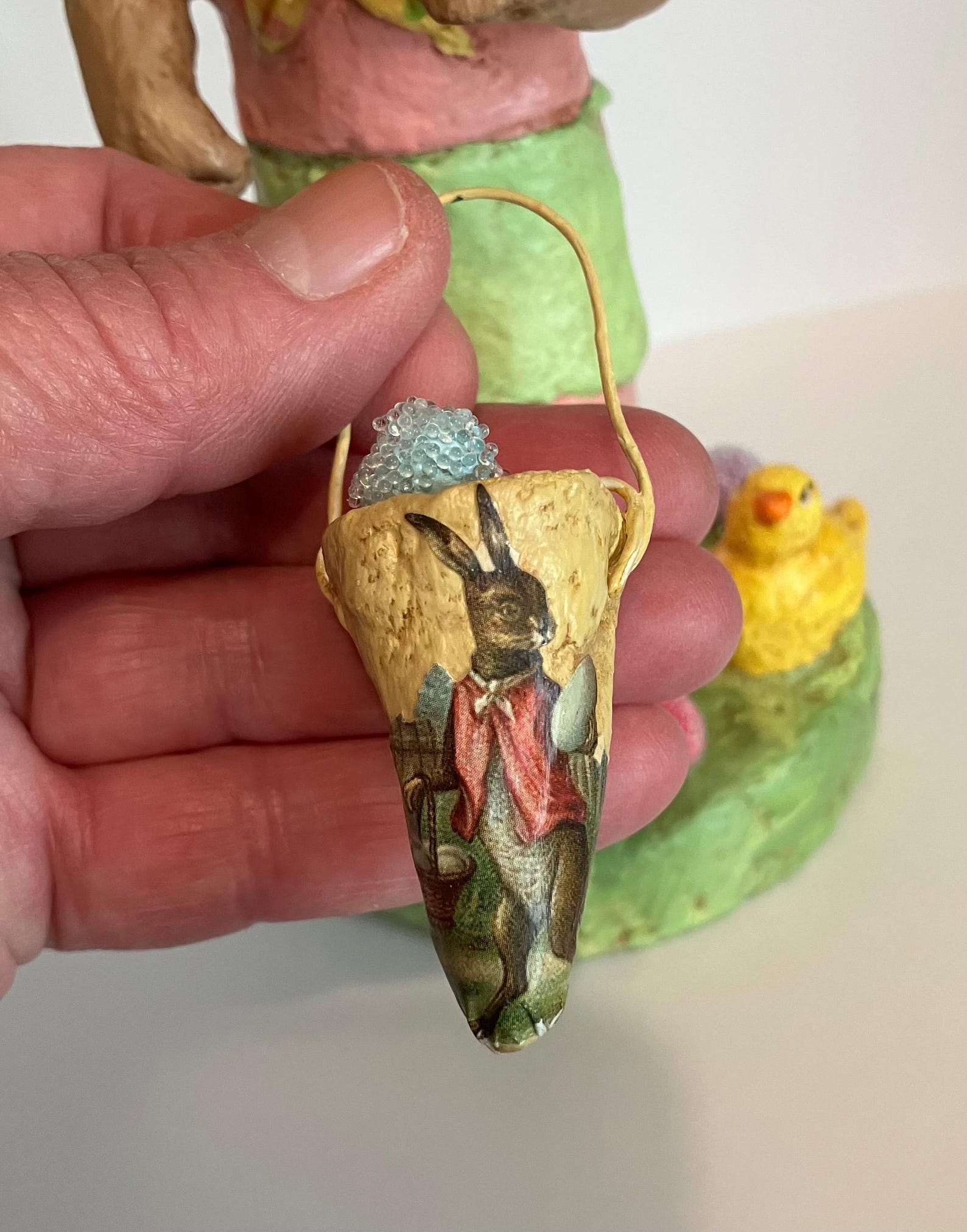 Vintage Easter Rabbit and Baby Chick. Hand Sculpted With Paper Mache ...