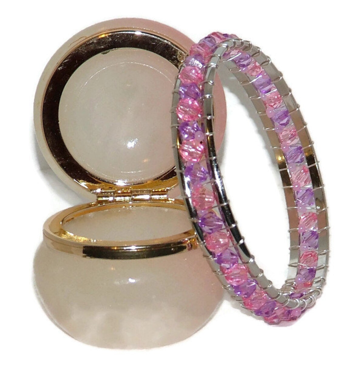 Silver Pink and Lilac Wire Wrapped Bangle - Etsy