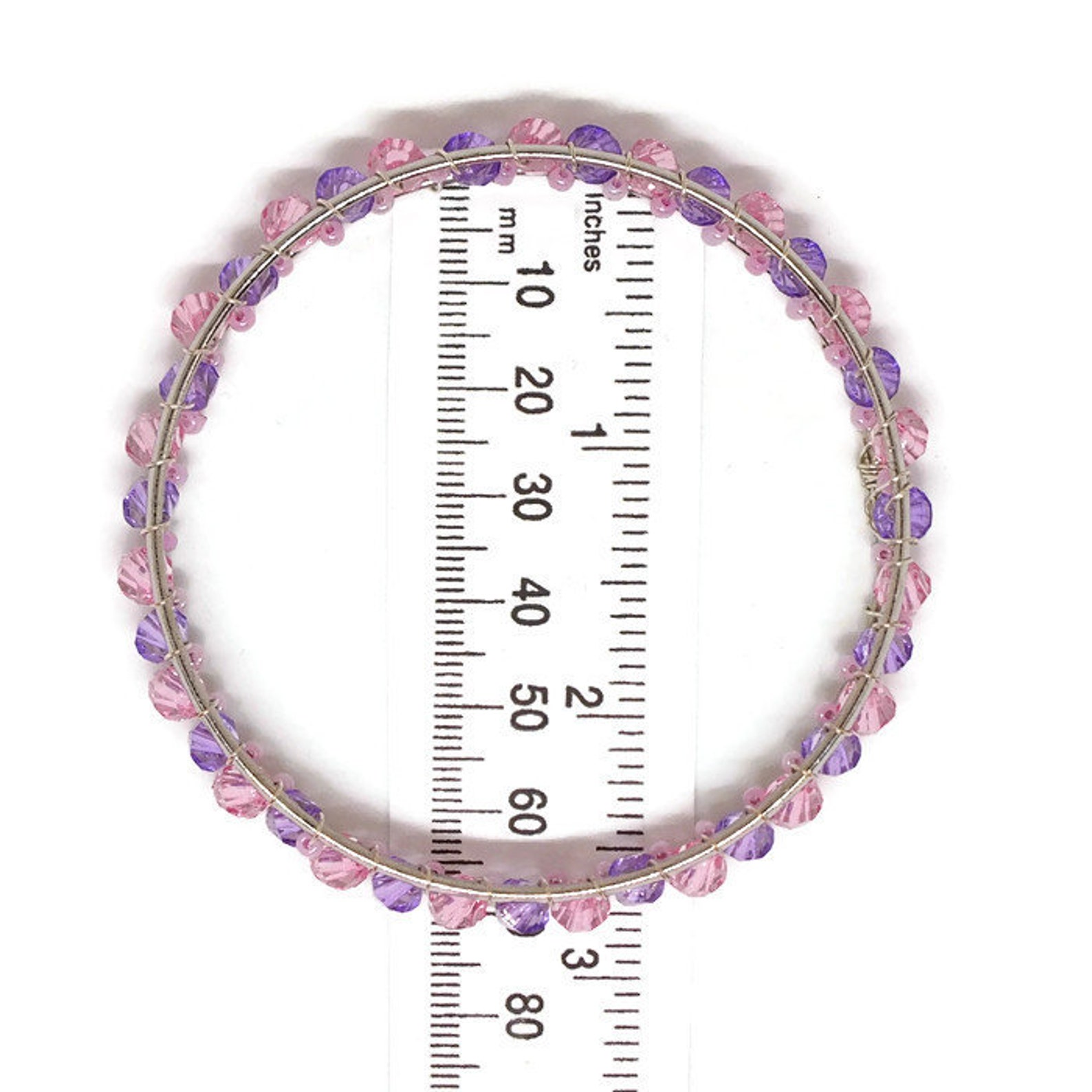 Silver Pink and Lilac Wire Wrapped Bangle - Etsy