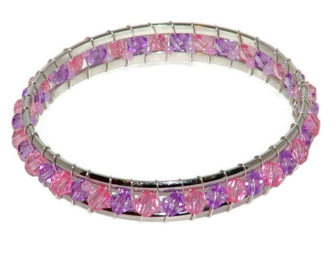 Silver Pink and Lilac Wire Wrapped Bangle - Etsy