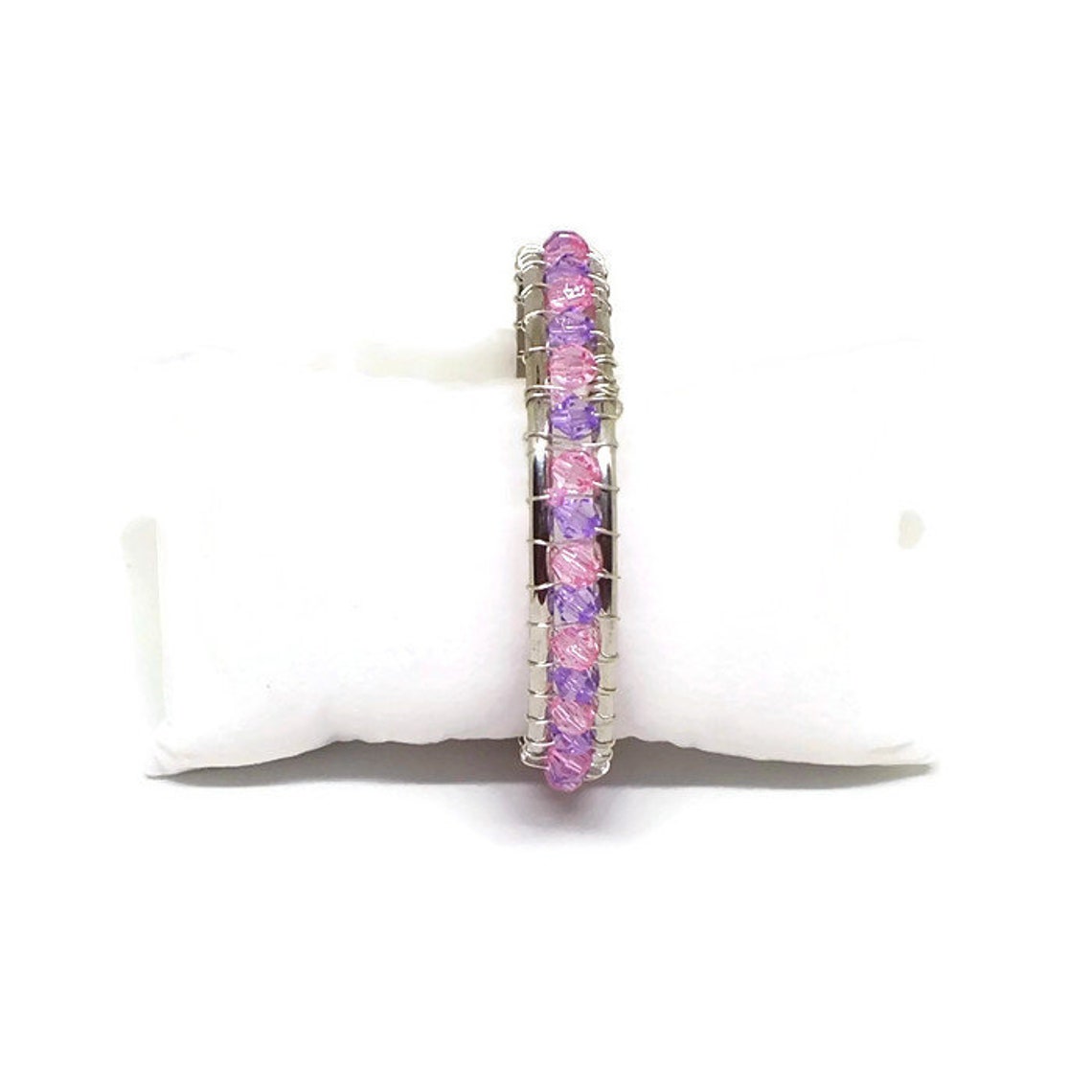Silver Pink and Lilac Wire Wrapped Bangle - Etsy