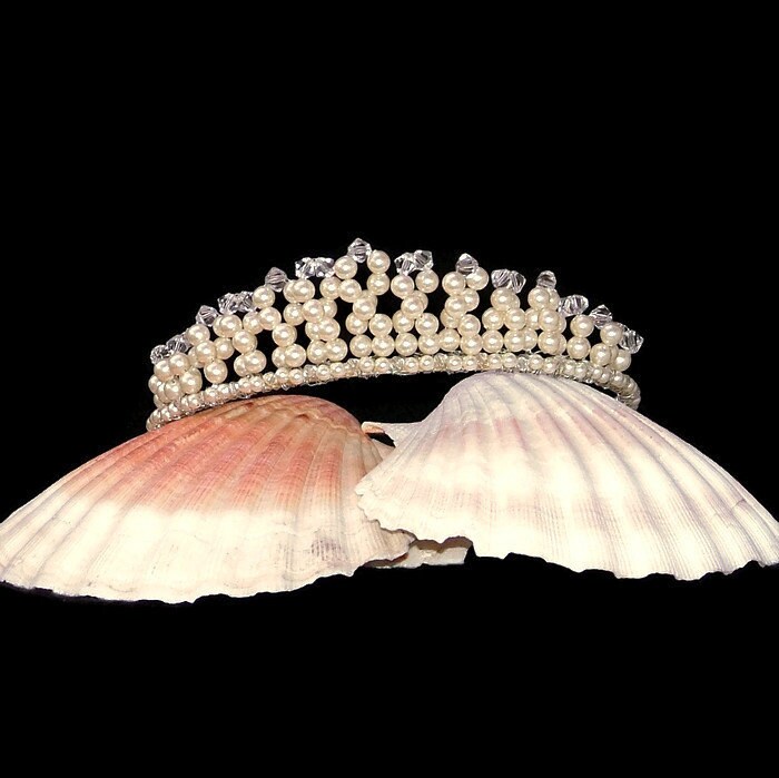 Cream Tiara With Crystals and Pearls by Swarovski - Etsy