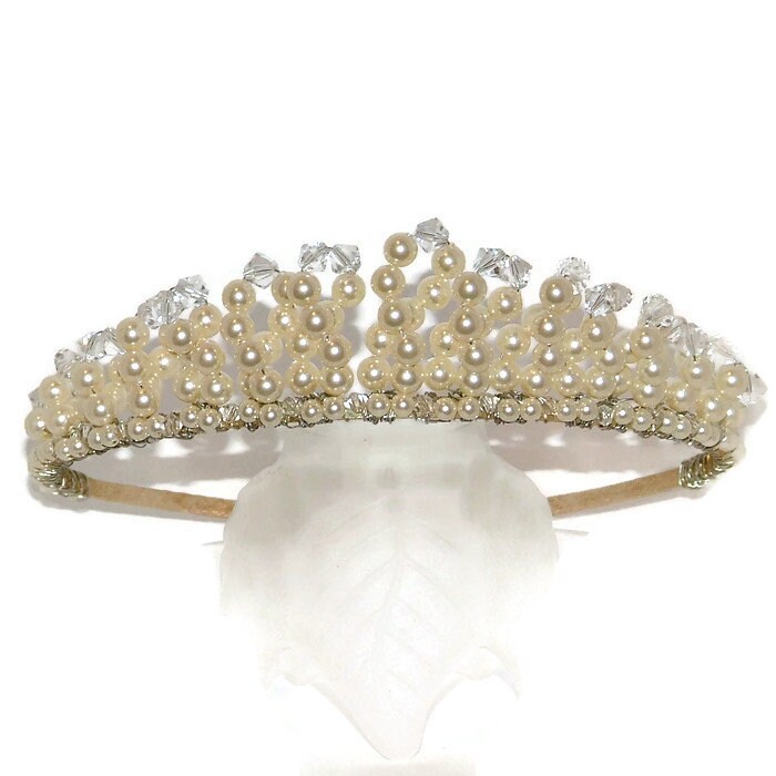 Cream Tiara With Crystals and Pearls by Swarovski - Etsy