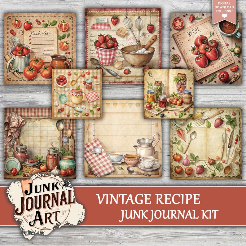 Recipe Junk Journal Kits Printables, Kitchen Junk Journal, Junk Journal ...