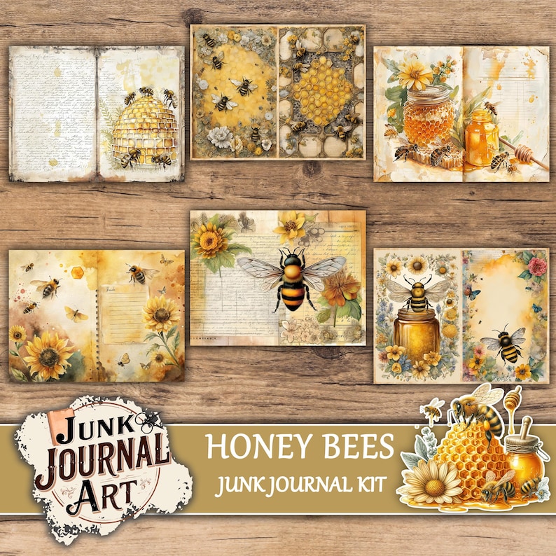 Honey Bees Junk Journal Printable, Junk Journal Supplies, Junk Journal Kits, Bee Scrapbook Paper ...