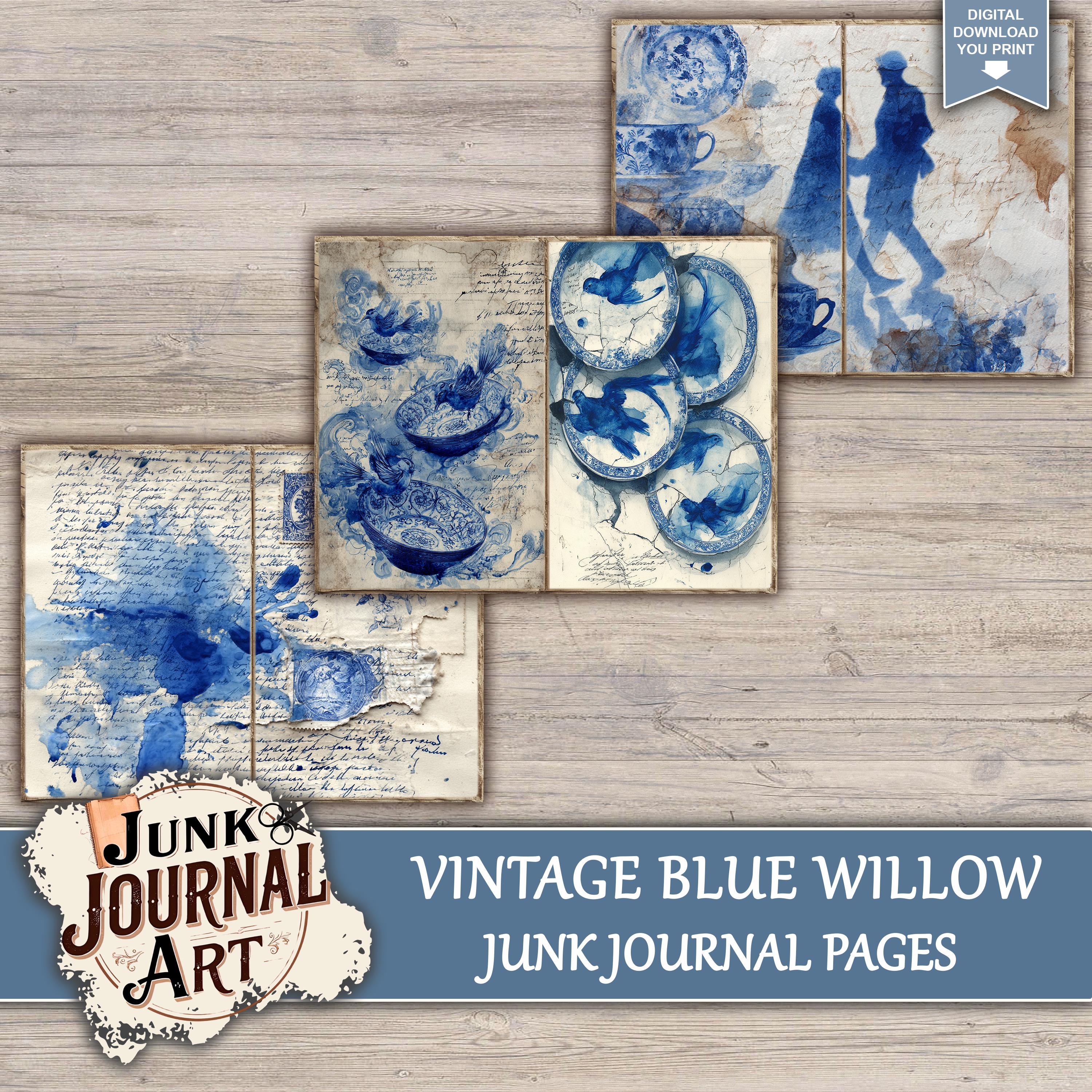 Vintage Blue Willow Junk Journal Printable Pages - Porcelain Texture ...