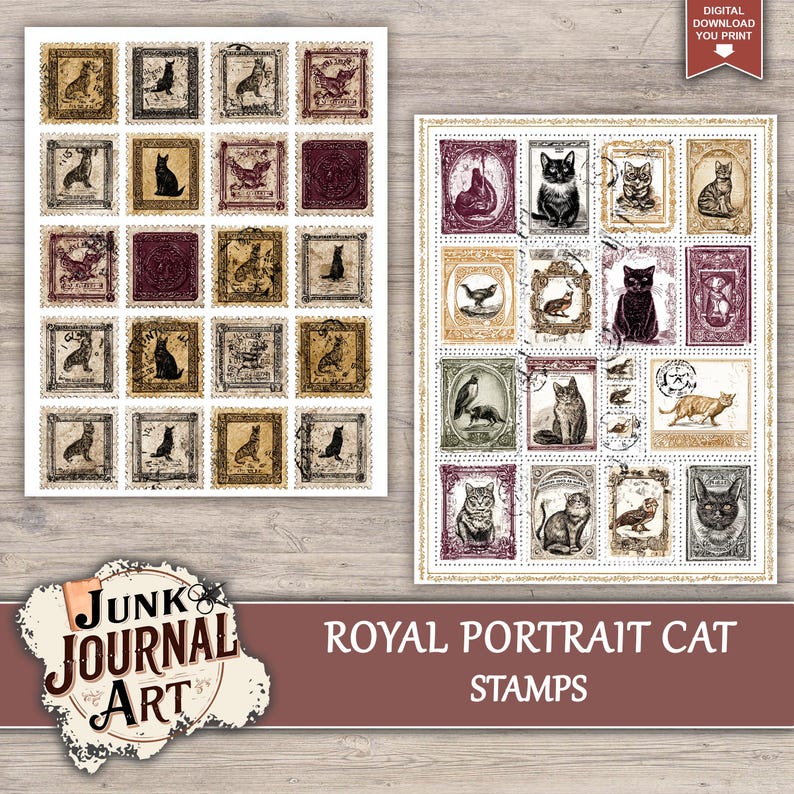 Royal Portrait Cat Junk Journal Pages, Vintage Aristocrat Kitten Paper ...
