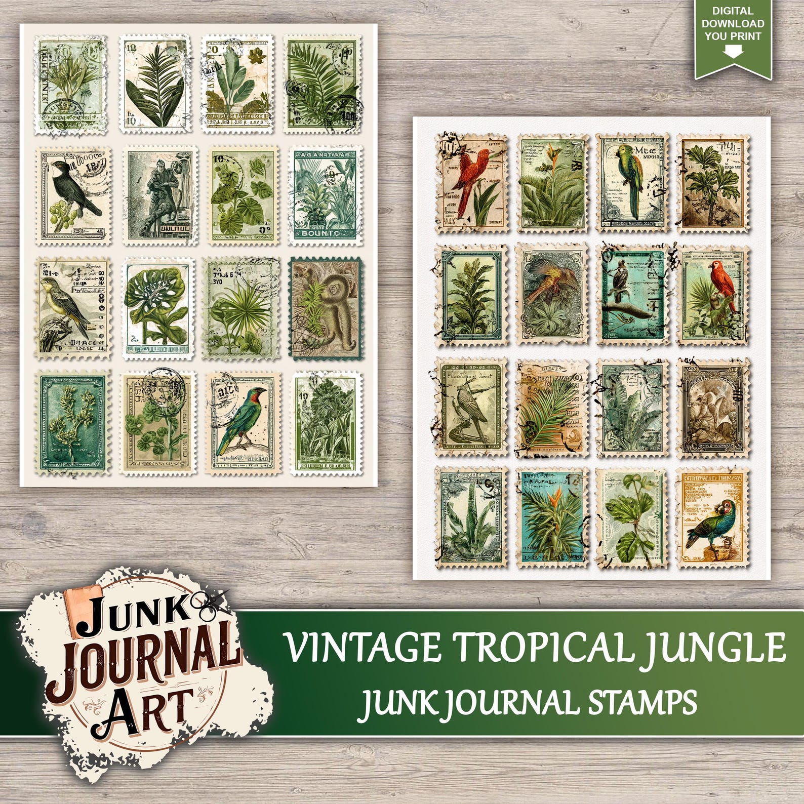 Vintage Tropical Jungle Junk Journal Printable Pages - Forest Botanical ...