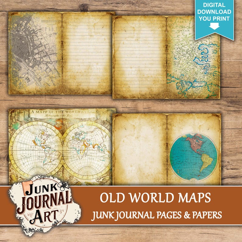 Junk Journal Maps, Vintage Junk Journal Pages, Junk Journal Supplies ...