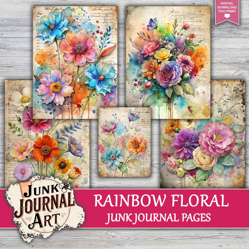 Rainbow Floral Junk Journal, Junk Journal Supplies, Junk Journal Kits ...