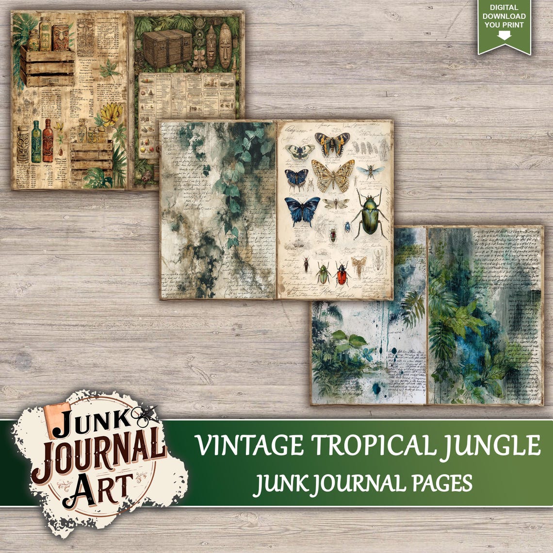 Vintage Tropical Jungle Junk Journal Printable Pages - Forest Botanical ...