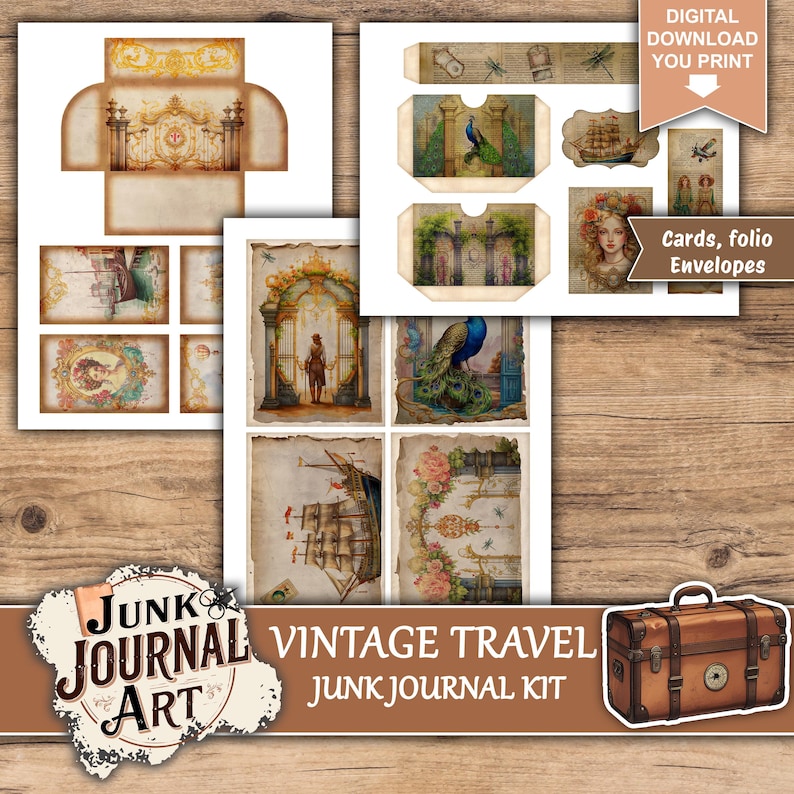 Vintage Travel Junk Journal Kit, Antique World Map Scrapbook Papers ...
