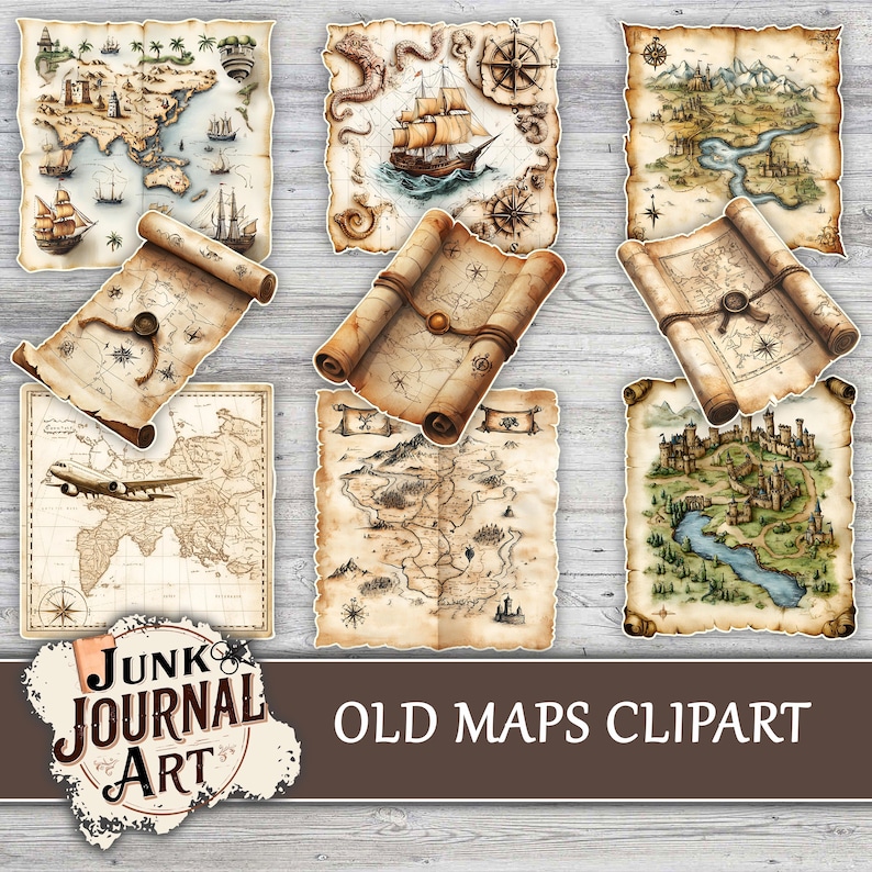Old Maps Clipart, Watercolor Maps, Travel Clipart, Junk Journal ...