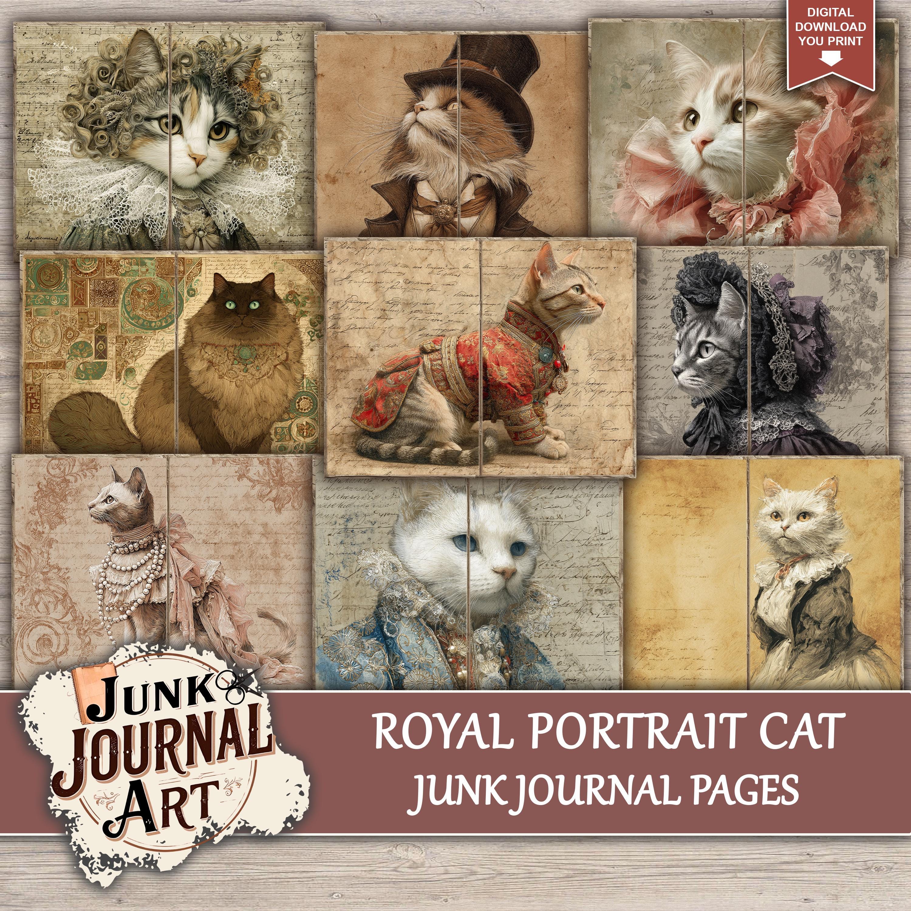 Royal Portrait Cat Junk Journal Pages, Vintage Aristocrat Kitten Paper ...