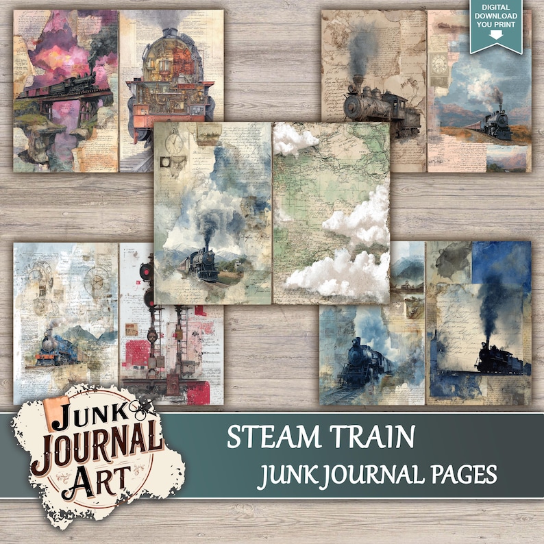 Steam Train Junk Journal Printable Pages, Travel Ticket Ephemera ...