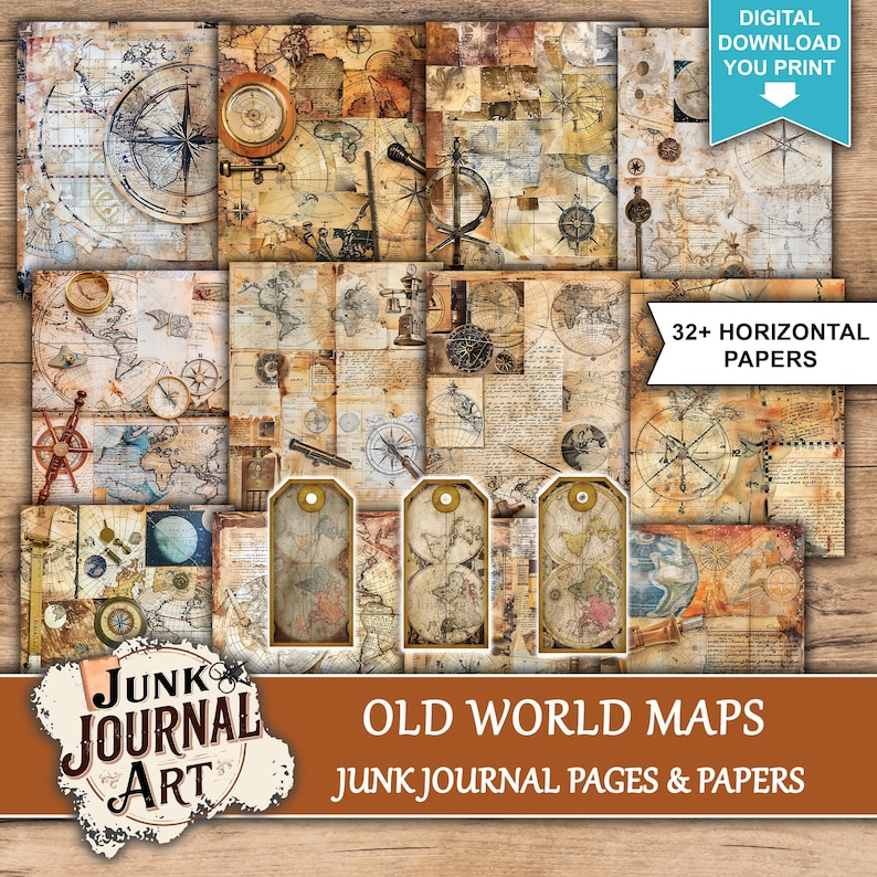 Junk Journal Maps, Vintage Junk Journal Pages, Junk Journal Supplies ...