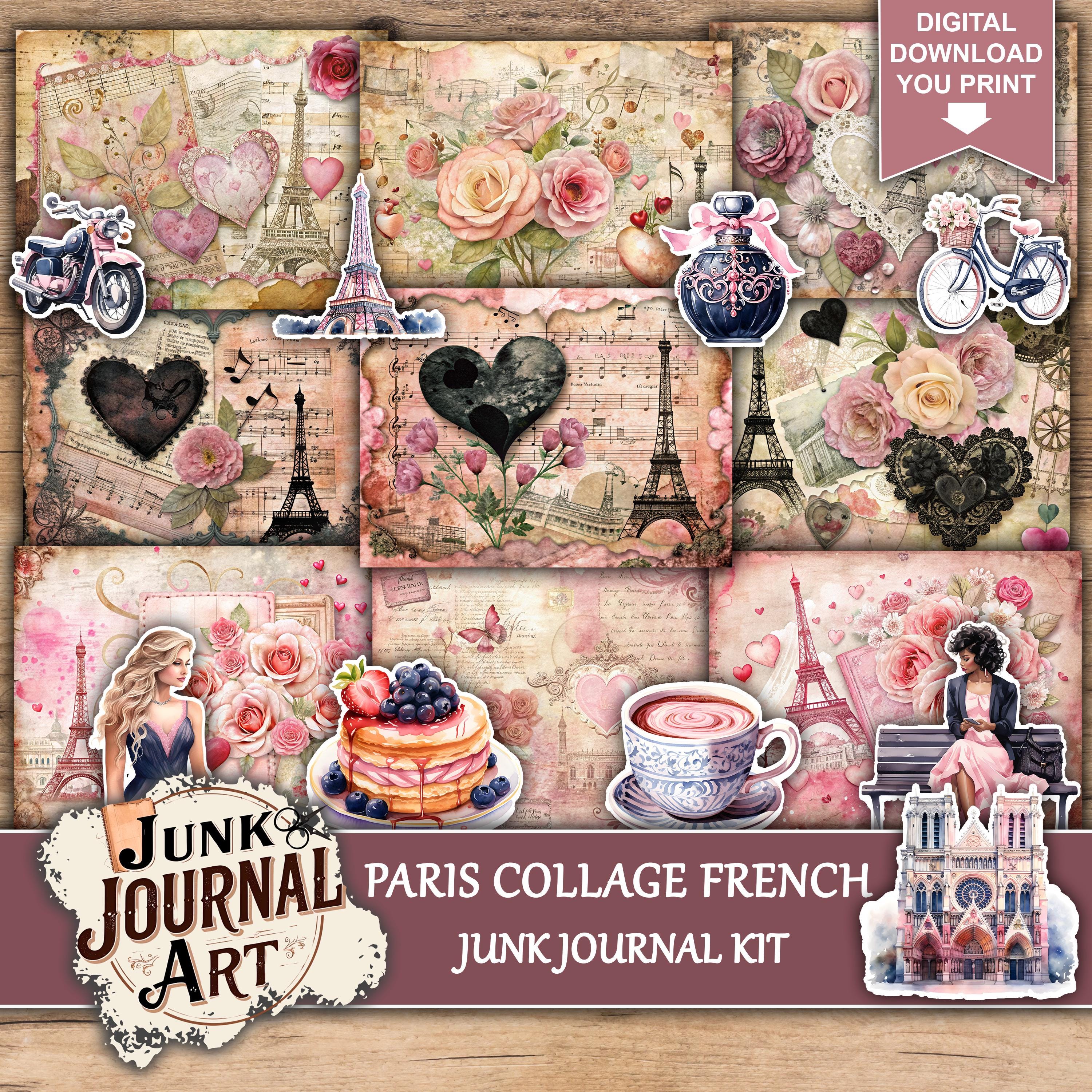 Paris Collage French, Junk Journal Supplies, Junk Journal Kits, French ...