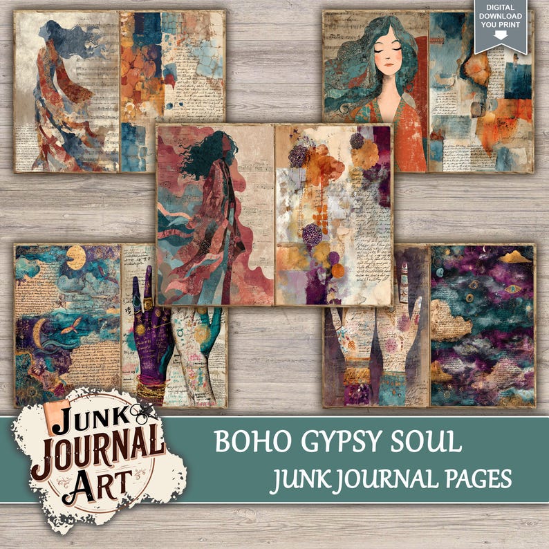 Boho Gypsy Soul Junk Journal Pages imprimables - Kit de hippie ...
