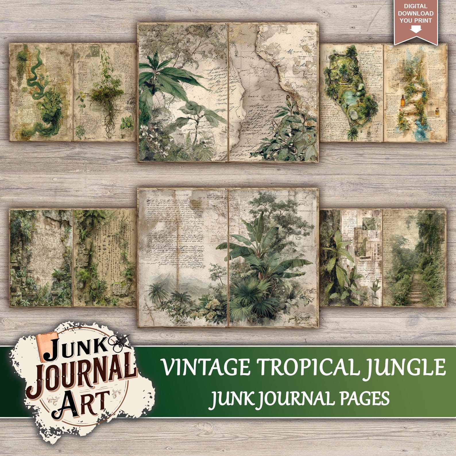 Vintage Tropical Jungle Junk Journal Printable Pages - Forest Botanical ...