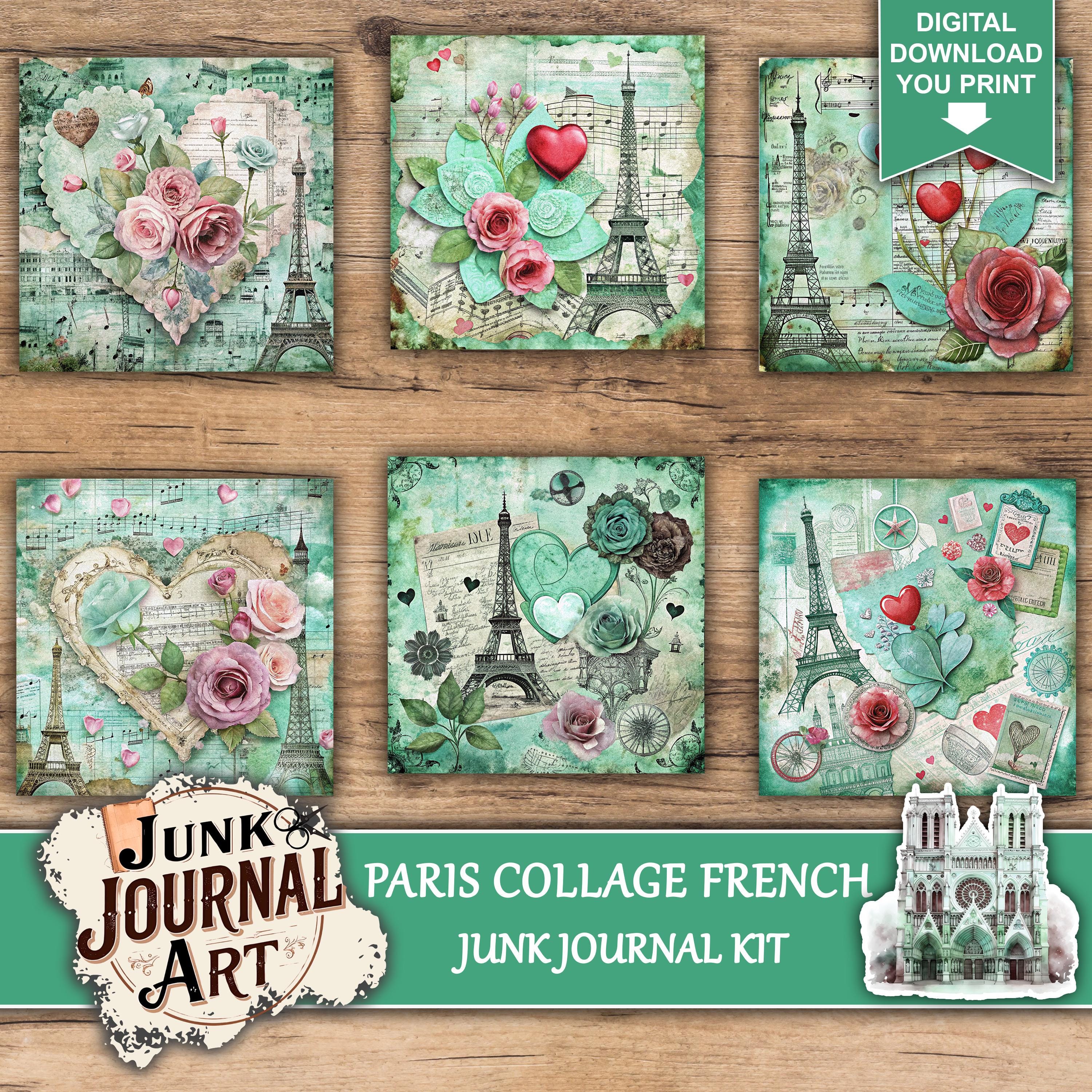 Paris Collage French, Junk Journal Supplies, Junk Journal Kits, French ...