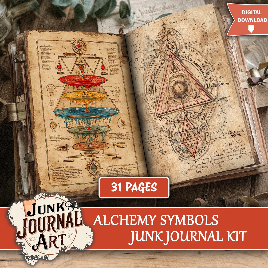 Alchemy Symbols Junk Journal Pages, Vintage Grimoire Kit, Printable ...