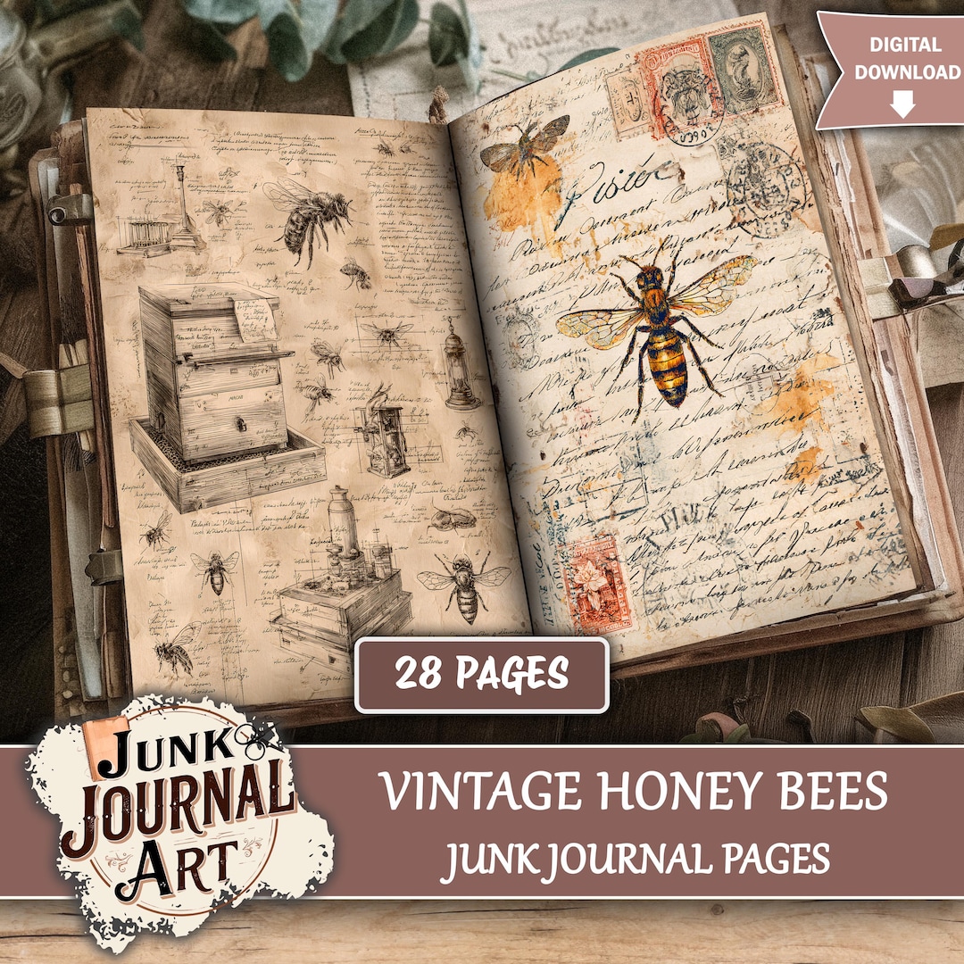 Vintage Honey Bees Junk Journal Pages, Junk Journal Supplies, Junk ...