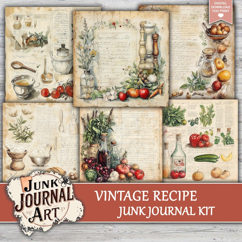 Recipe Junk Journal Kits Printables, Kitchen Junk Journal, Junk Journal ...