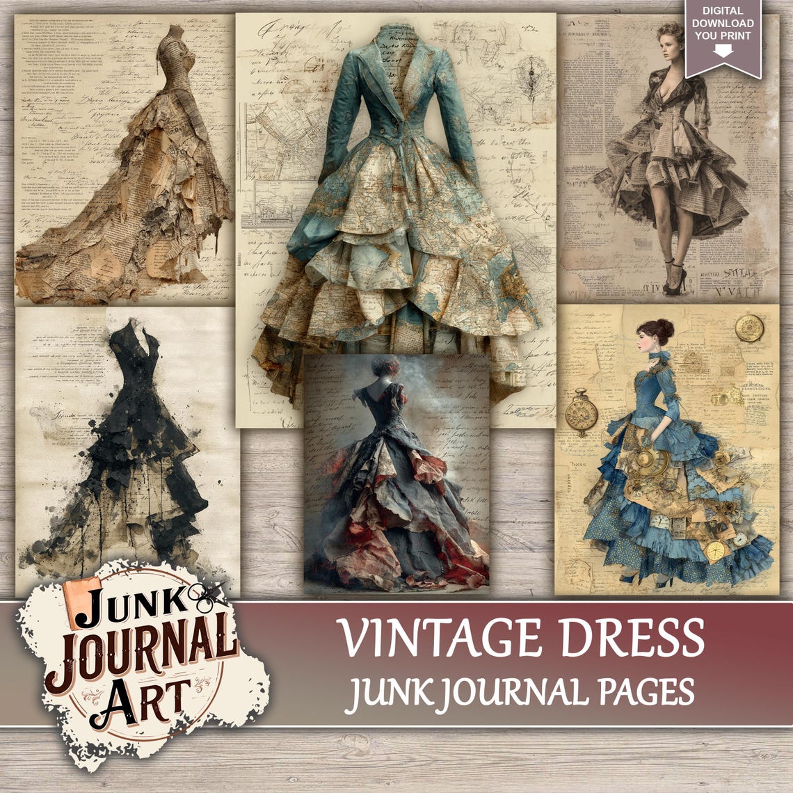 Vintage Dress Junk Journal Printable Pages - Fashion Illustration Kit ...