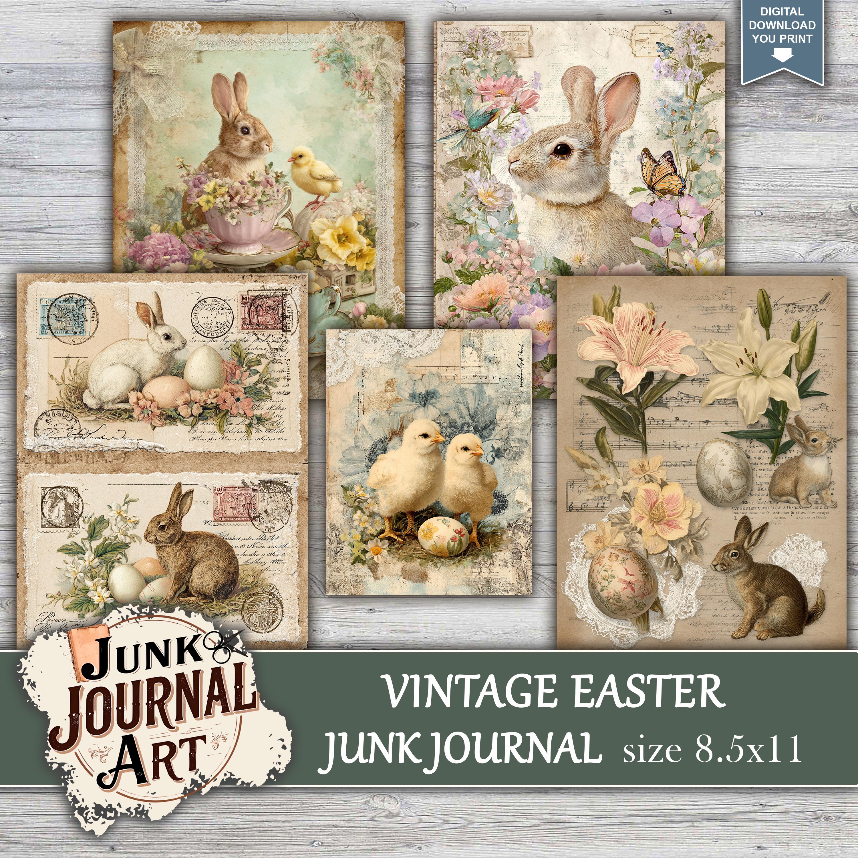 Easter Junk Journal Printable Pages - Vintage Rabbit and Floral Papers ...