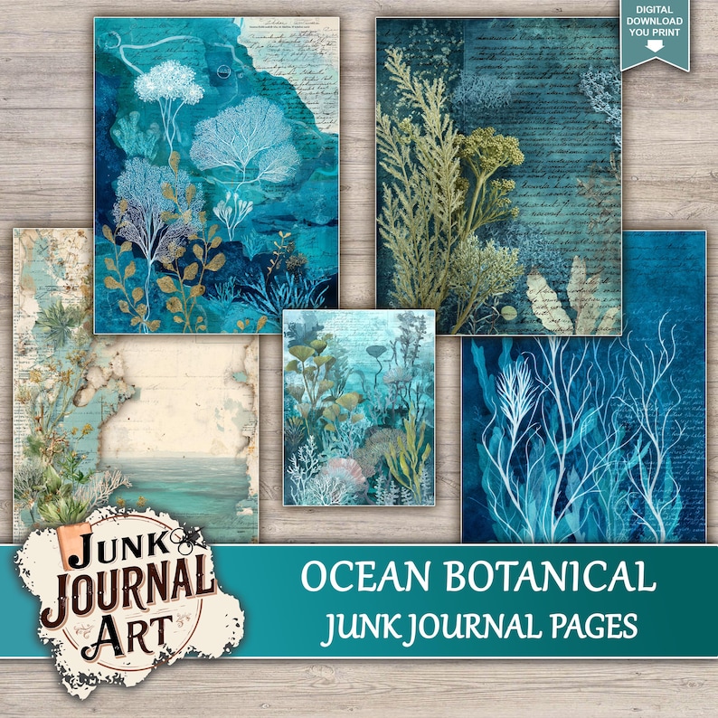 Ocean Botanical Junk Journal Printable Pages, Vintage Seaweed Ephemera ...